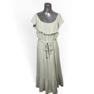 Cato | Dresses | Cottagecore Sage Green Gauze Maxi Dress Boho Ruffle ...